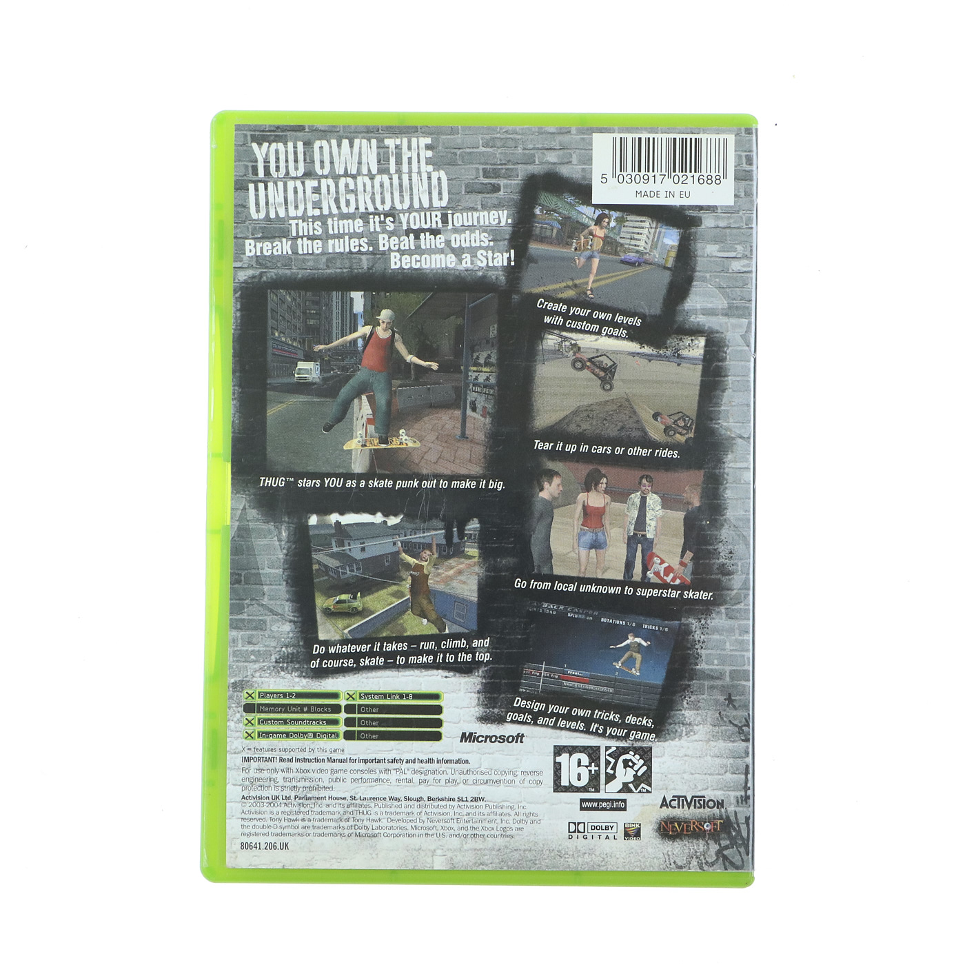 Tony Hawk's Underground Original Xbox Activision Neversoft Pegi 16 for ...